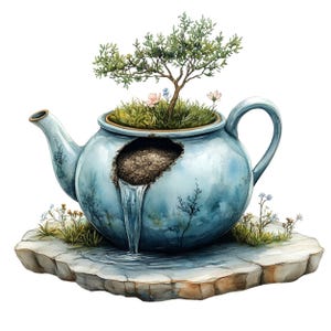 Watercolor Sprout in Teapot Cliparts: Growing Plant Illustration ...