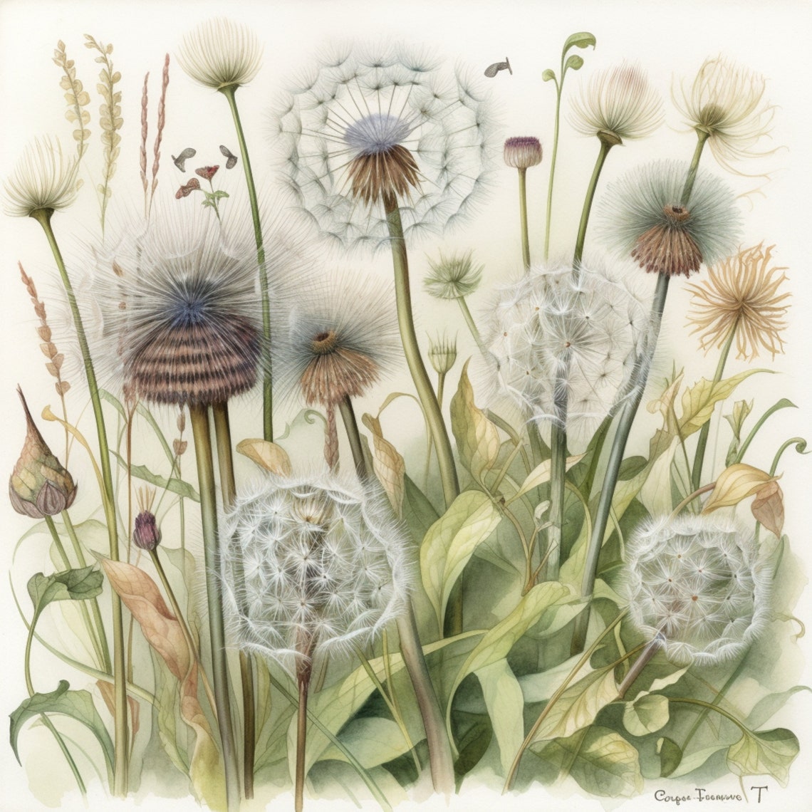 20 Dandelion Watercolor, Clipart Dandelion Bundle, JPG, Craft Art, Card ...