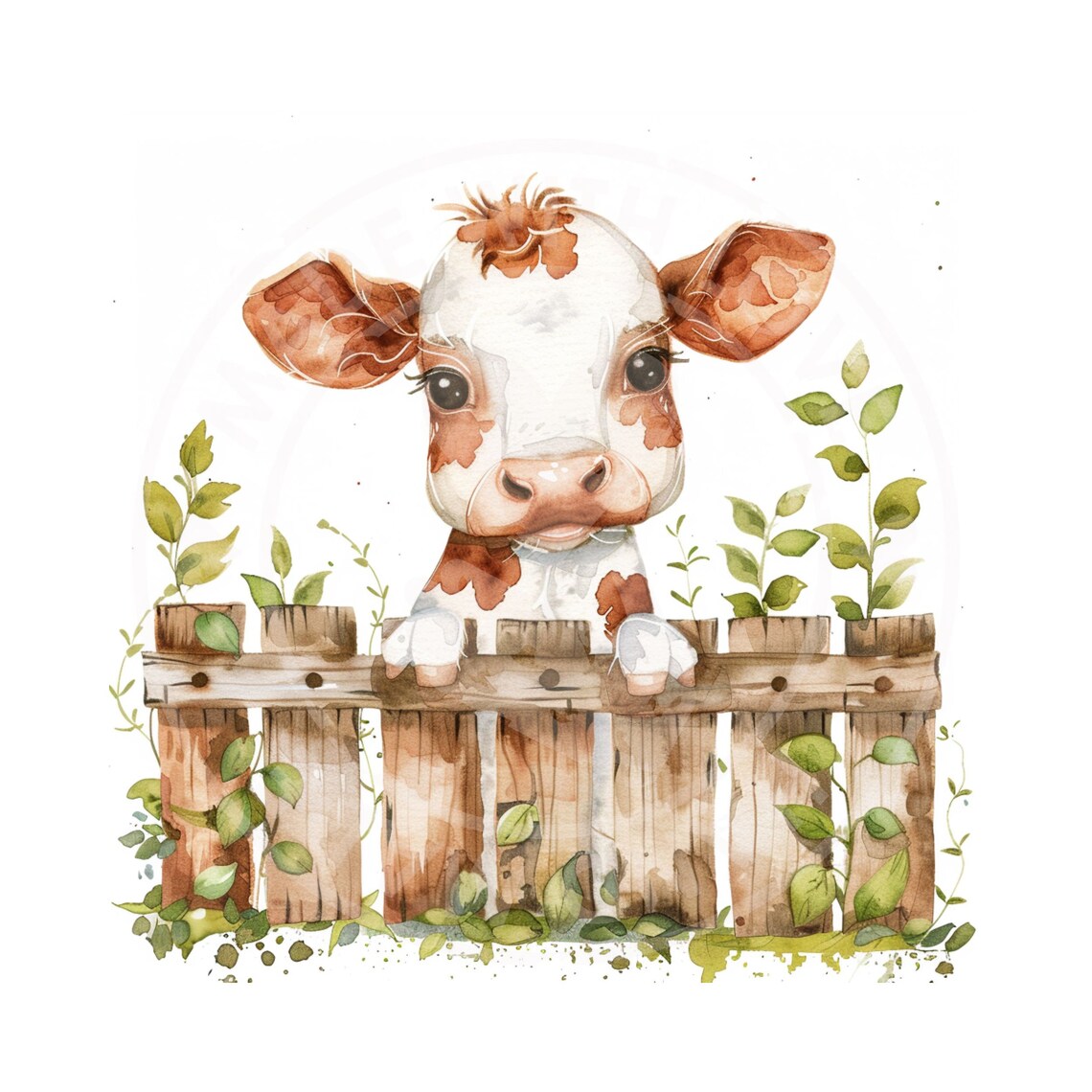 12 JPG Cute Cow on a Farm, Cow on a Farm Clipart, Printable Watercolor ...