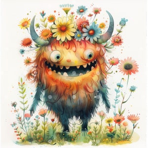 12 Cute Floral Monsters Clipart, JPG Monster Cliparts. Cute Monster ...