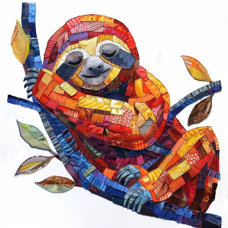 12 Sloth Patchwork Clipart, Commercial Use Sloth Art, Print Sloths ...