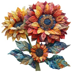 Patchwork Sunflowers Clipart: Mosaic Style PNG Images (digital Download ...