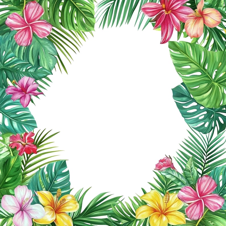 Tropical Watercolor Flower Frames Clipart: Hibiscus PNG (digital ...