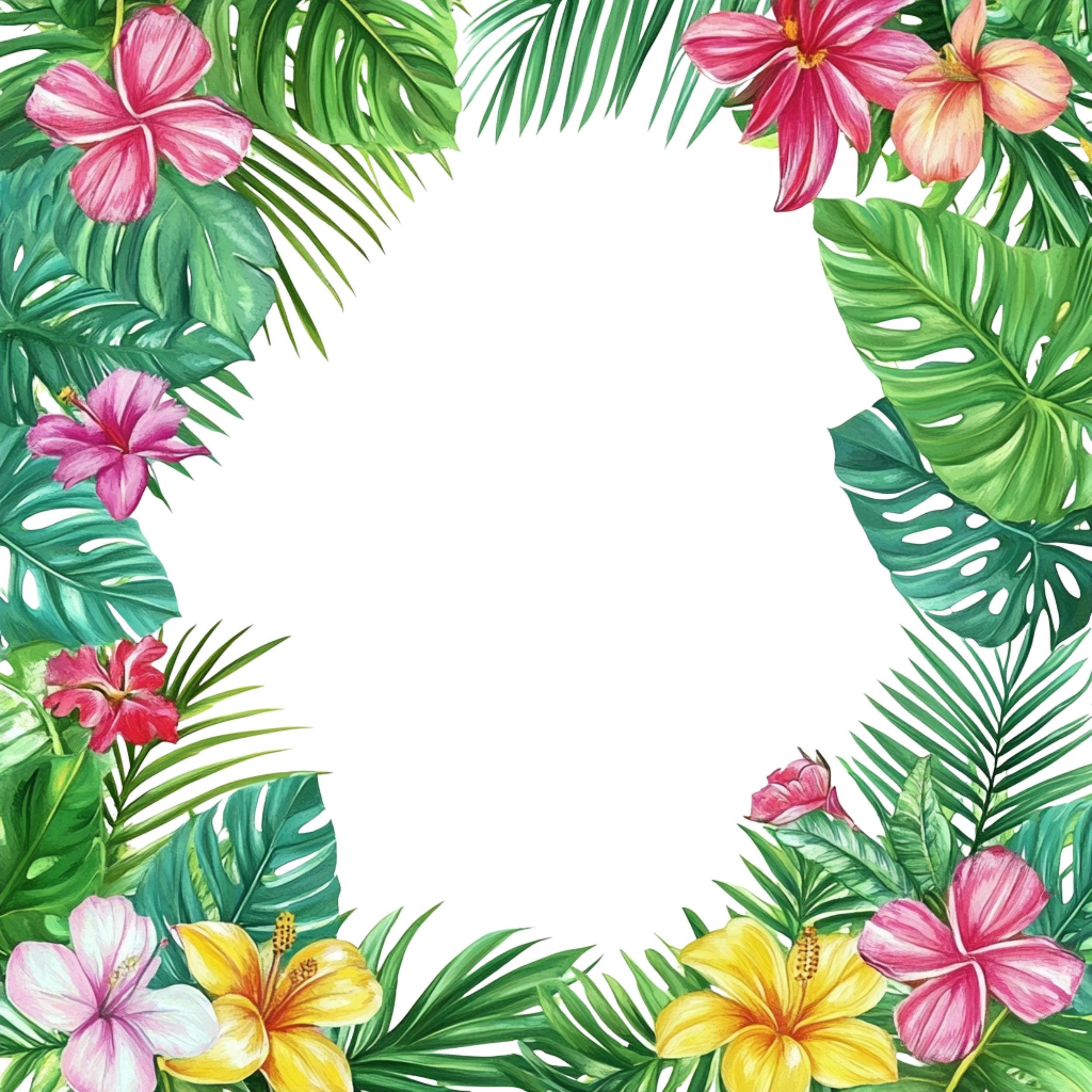 Tropical Watercolor Flower Frames Clipart: Hibiscus PNG (digital ...
