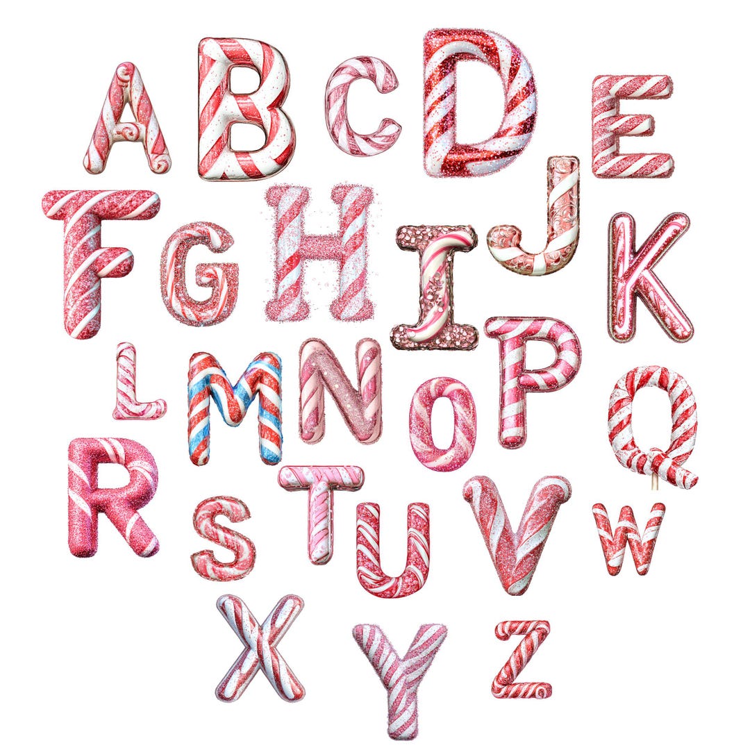 Pink Christmas Candy Alphabet Png: Glittering Candy Cane Font (digital ...
