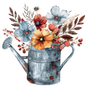 Watercolor Watering Can Clipart: Floral PNG Images (digital Download ...