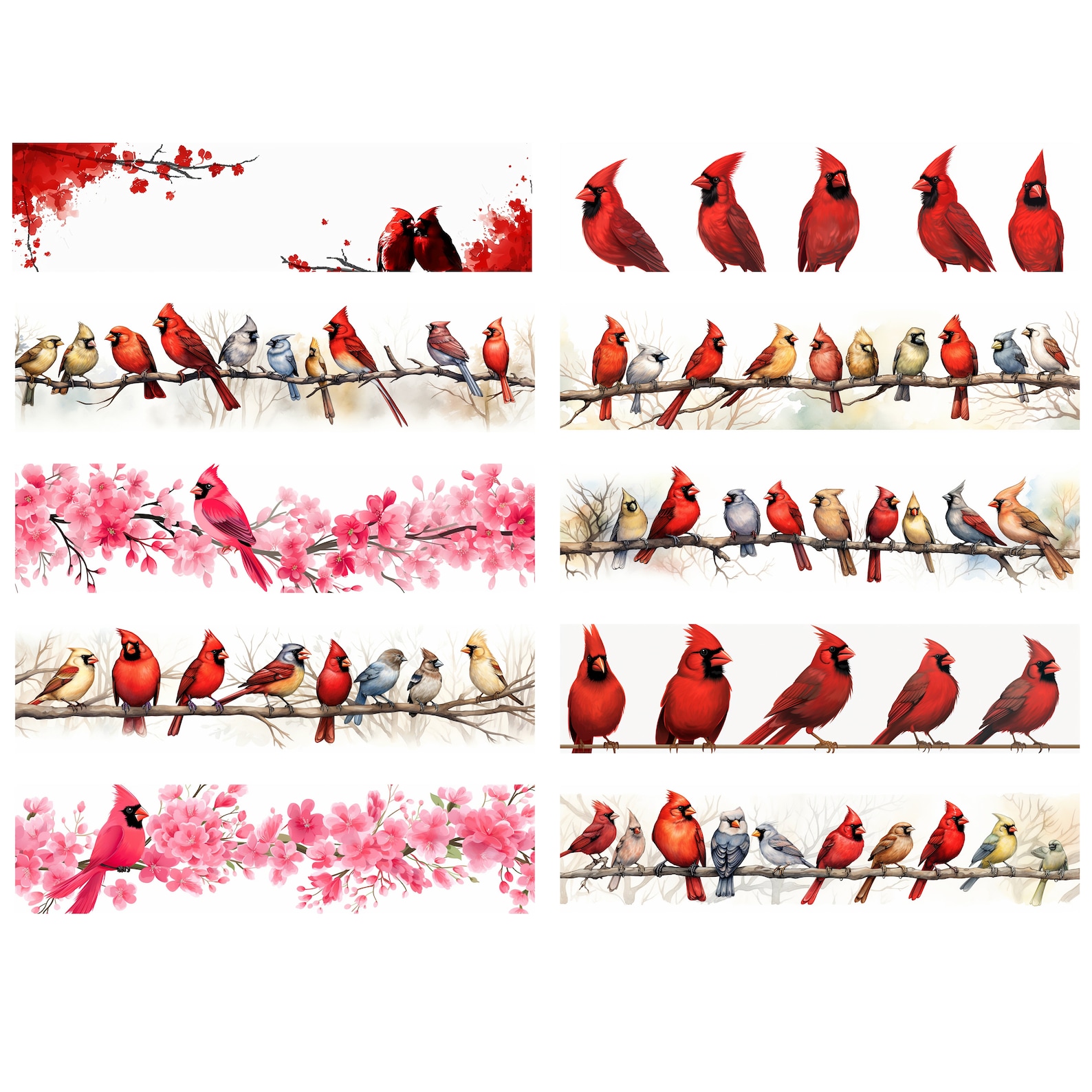 Cardinal Bird Clipart Border: High-resolution PNG (digital Download ...