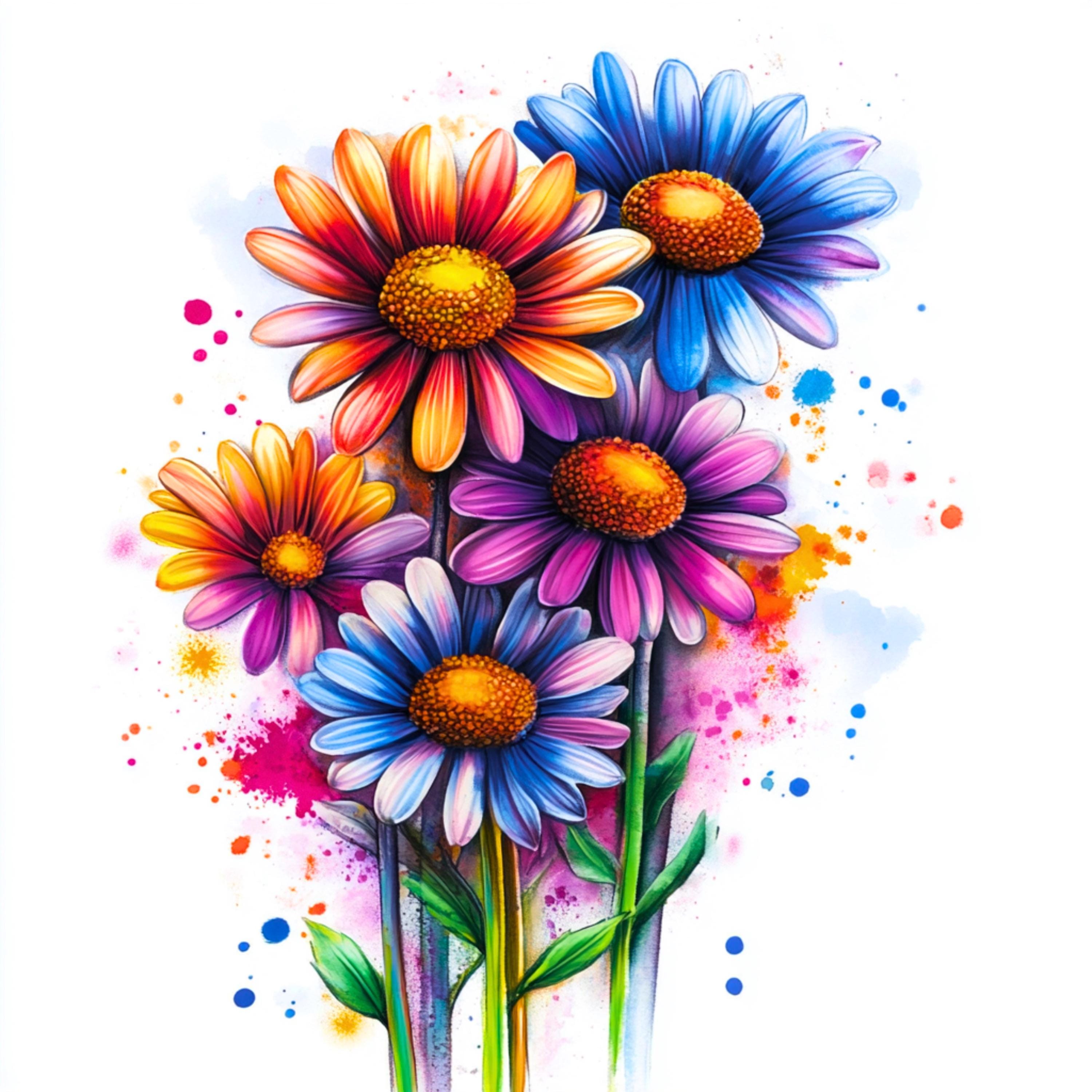 Watercolor Daisy Clipart: 12 Colorful Floral Art Jpgs (digital Download ...