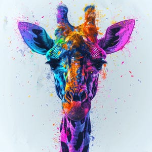 Neon Giraffe Watercolor Clipart Bundle: Rainbow Animals (JPG) - Etsy