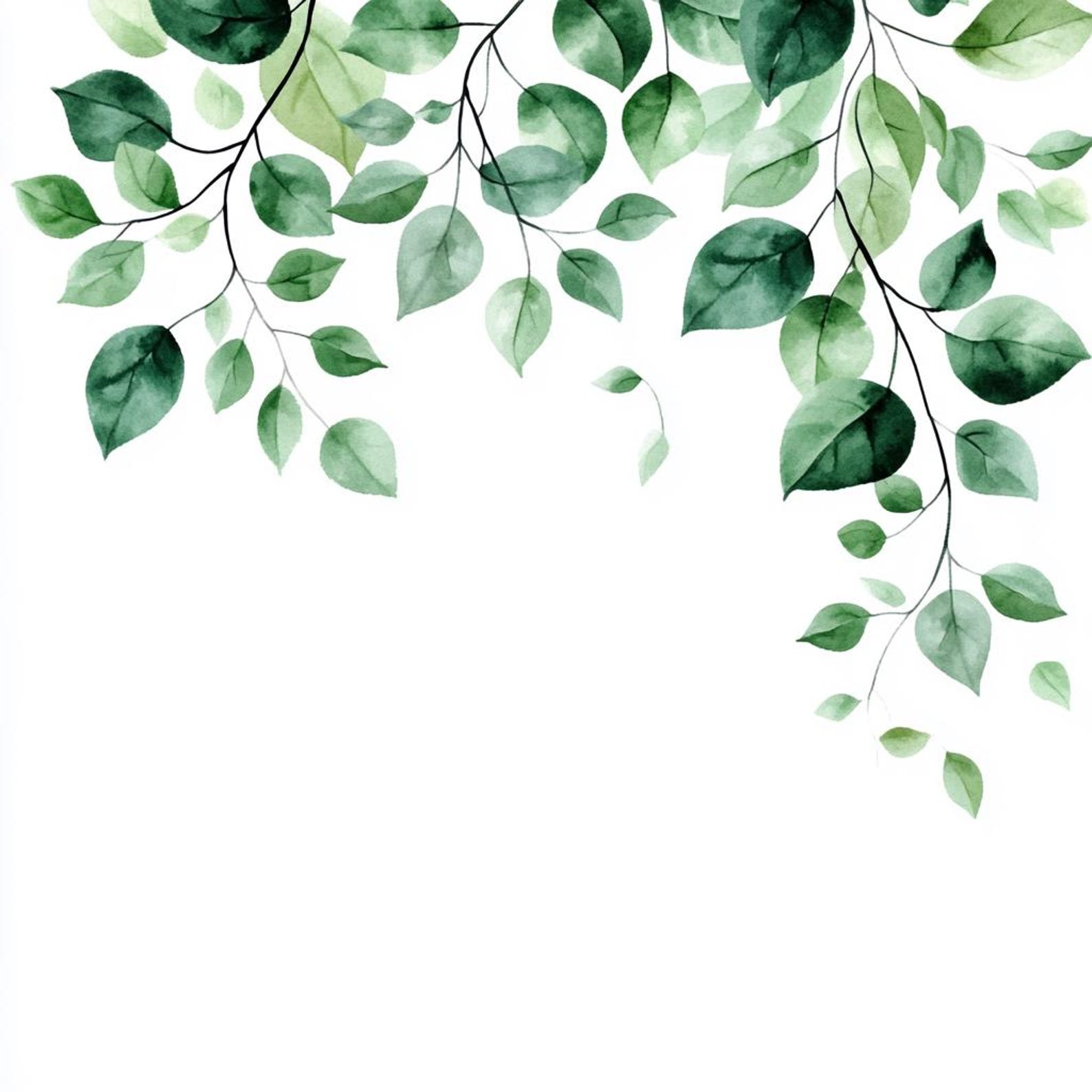 Watercolor Green Leaves Clipart: Botanical Foliage PNG (digital ...