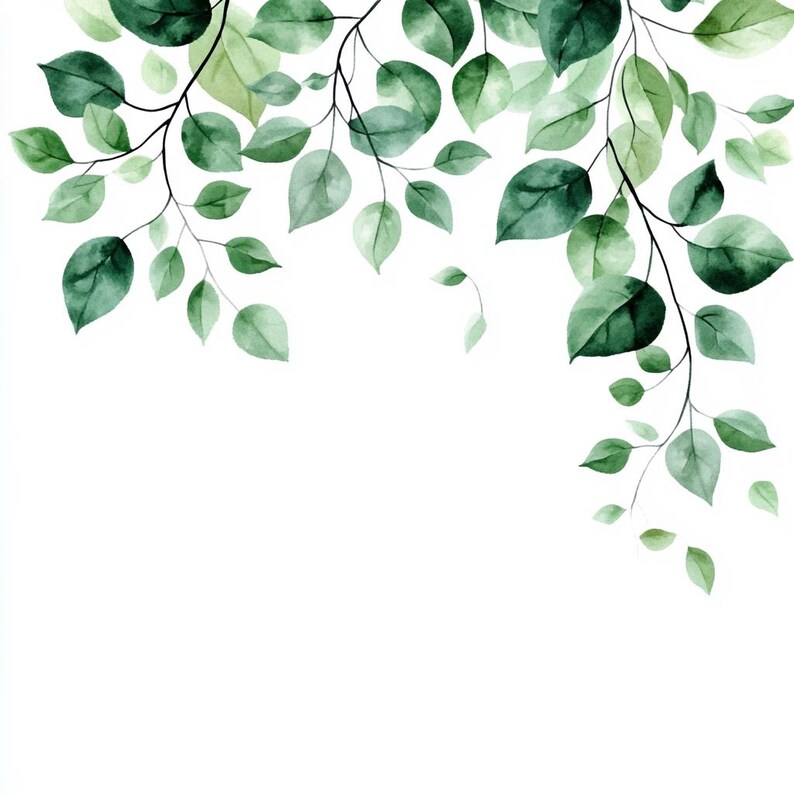 Watercolor Green Leaves Clipart: Botanical Foliage PNG (digital ...