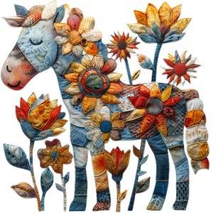 Patchwork Horse Digital Art: Colorful Illustration (PNG) - Etsy