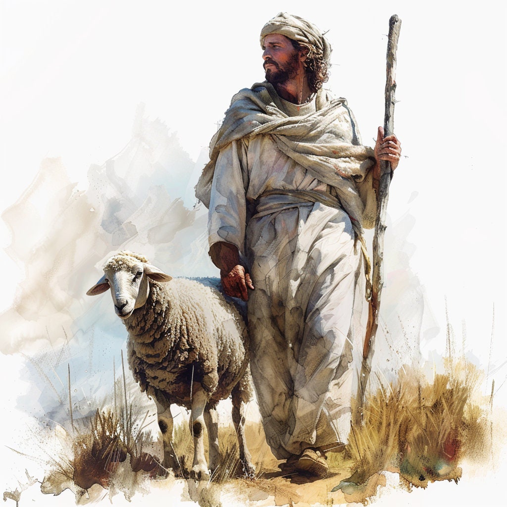 24 Jesus Shepherding Sheep Clipart Bundle, Jesus Tends a Sheep ...