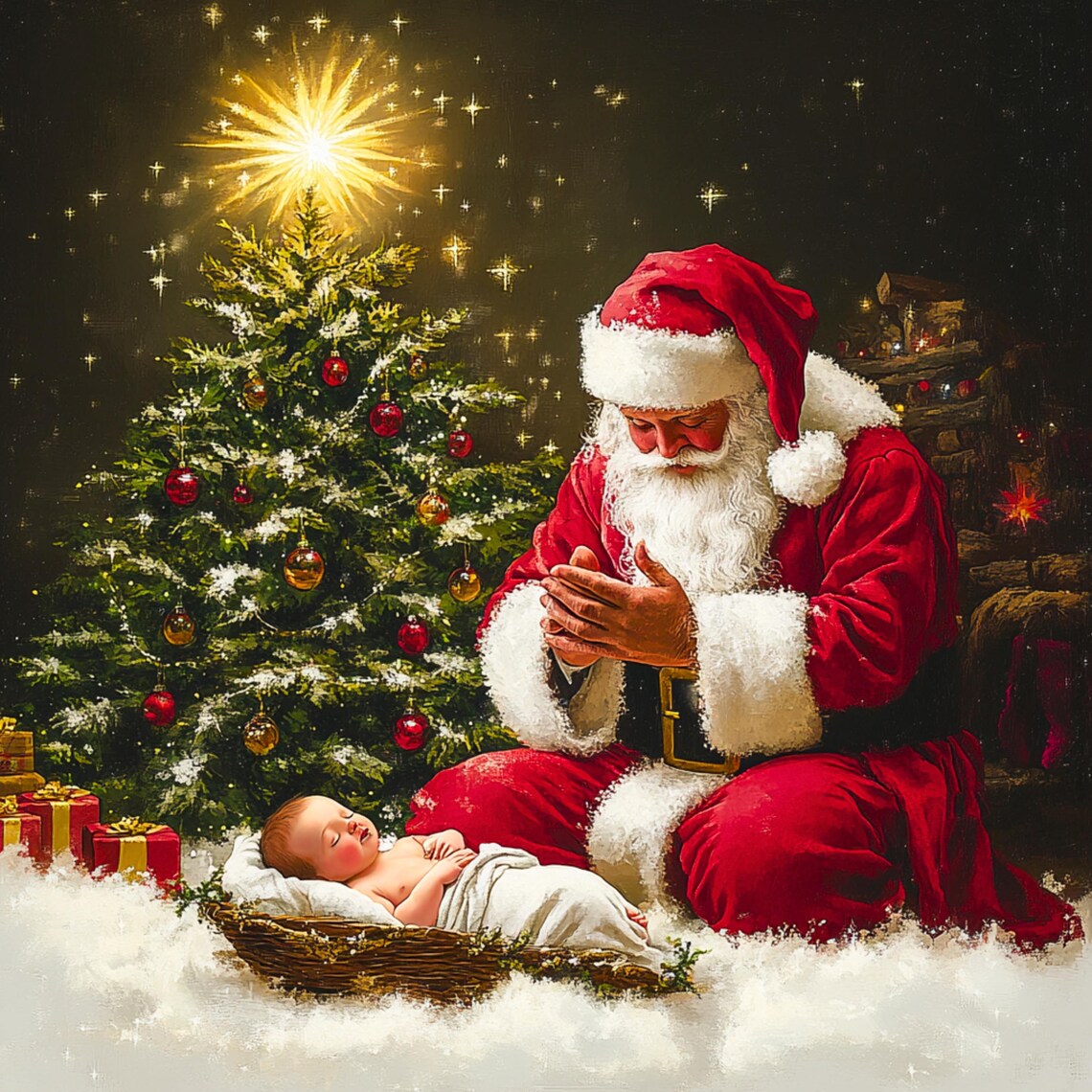 10 Santa and Baby Jesus Christmas Art: Religious Holiday Decor (digital ...