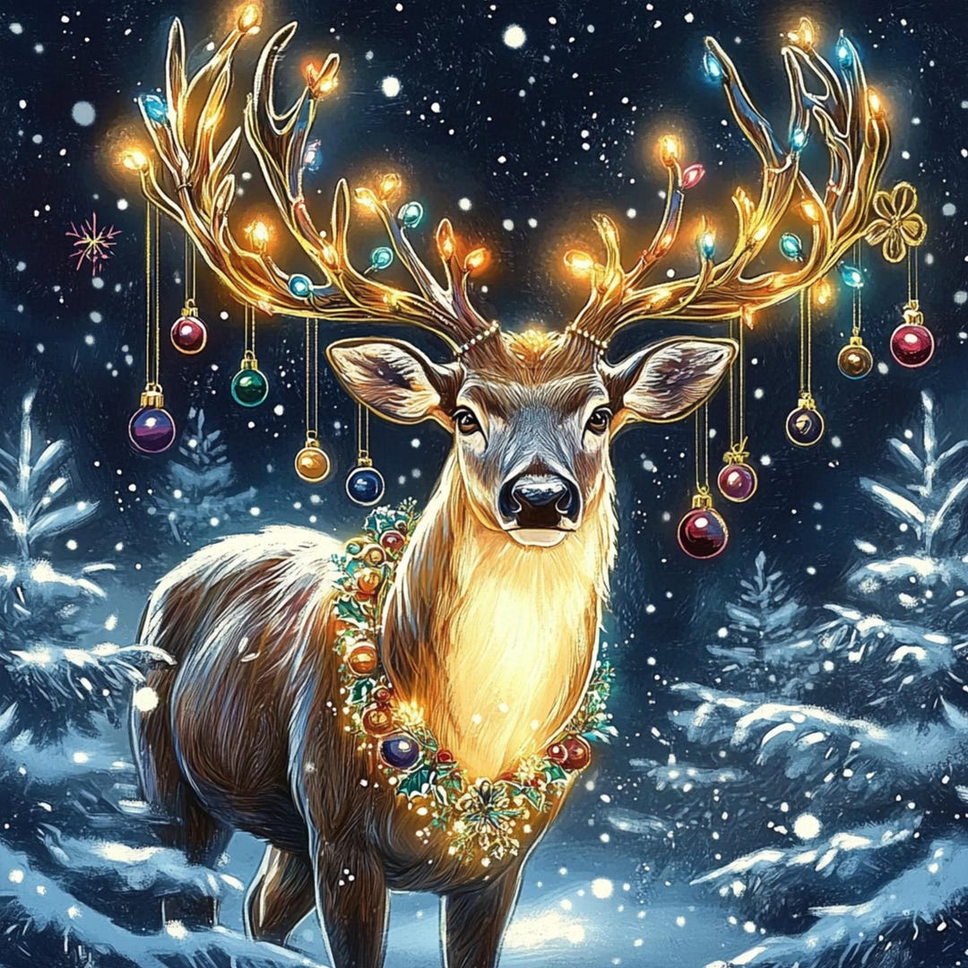 10 Christmas Deer Digital Image - Watercolor Reindeer Clipart, Holiday ...