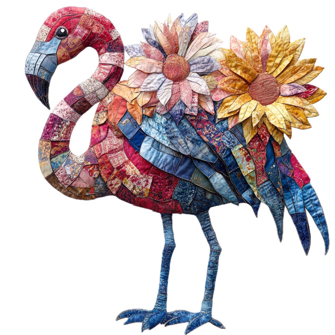 Patchwork Flamingo Digital Art: Colorful Whimsical Design (PNG) - Etsy
