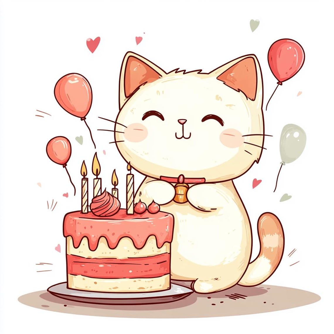 Watercolor Cat Birthday Clipart Bundle: Party Cake Designs (digital ...