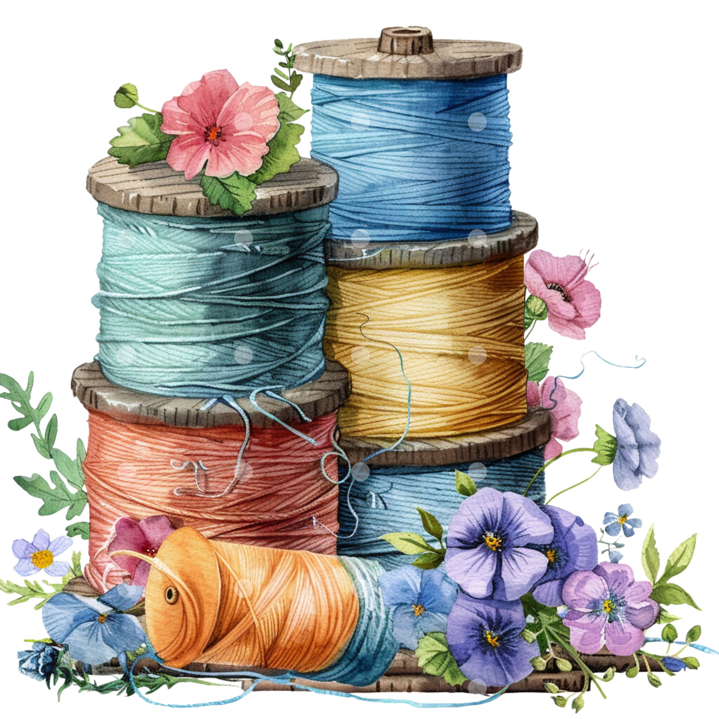 16 Vintage Spools Cliparts, PNG Clipart, Watercolor Spools. Printable ...