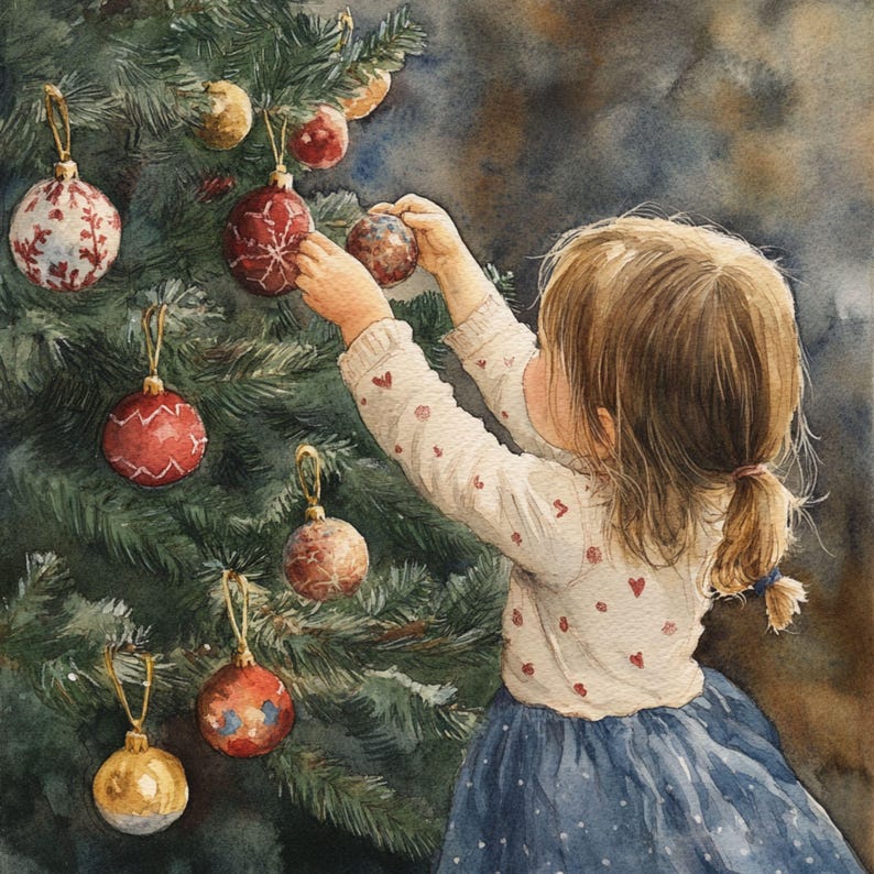 Kids Decorating Christmas Tree Watercolor Clipart (digital Images) - Etsy