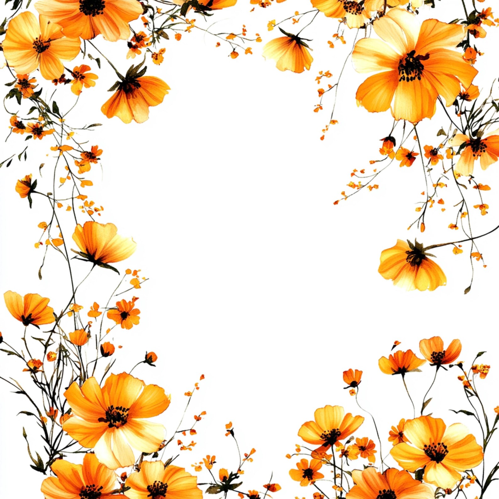 Orange Flower Frames Clipart: Wedding Invitation, Scrapbooking (digital ...