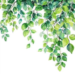Watercolor Green Leaves Clipart: Botanical PNG Branches (digital ...