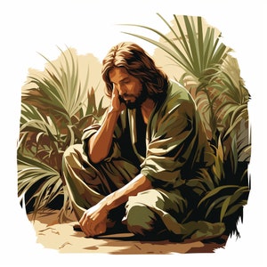 Jesus Praying Watercolor Clipart: Gethsemane Easter Art (digital ...