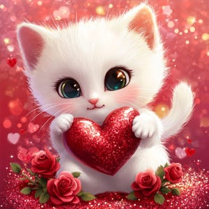 12 Cute Valentine Kitty With Heart Valentine's Day JPG, Love Heart ...