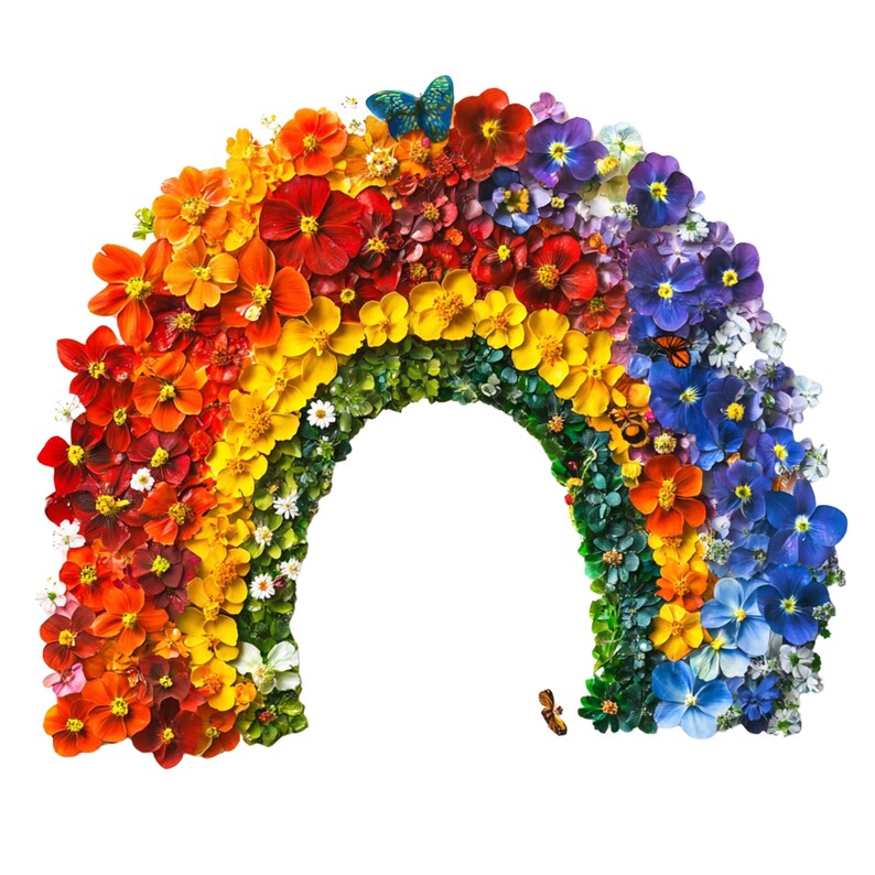 Rainbow Flower Frame Clipart: Colorful Floral PNG (digital Download) - Etsy