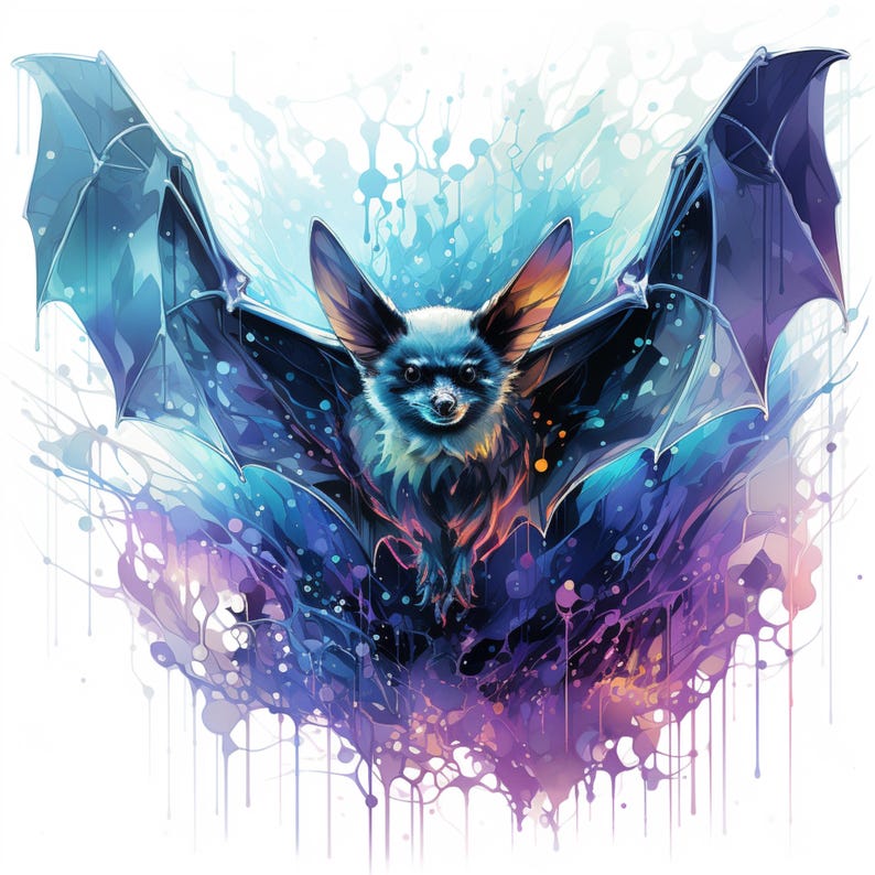 12 Bat Neon Clipart, Bat Clip Art Wall Art, Watercolor Bat Clipart ...