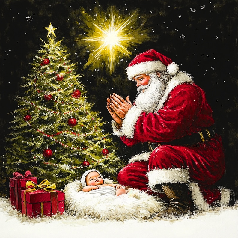 10 Santa and Baby Jesus Christmas Art: Religious Holiday Decor (digital ...