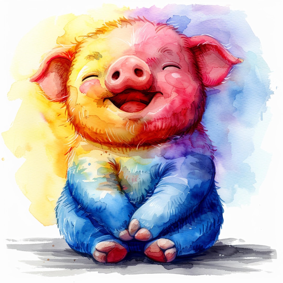 12 Piggy Neon Clipart, Piggy Clip Art Wall Art, Watercolor Cute Piggy ...