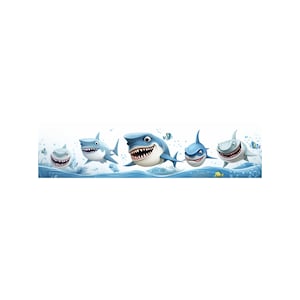 Shark Border Clipart: Cartoon PNG, Underwater Theme (digital Download ...