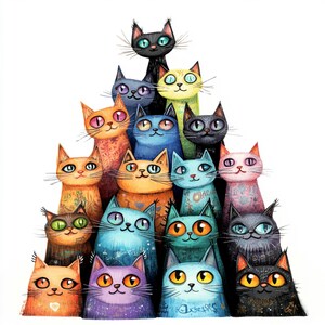 Cat Pyramid Clipart: Whimsical Feline Art (digital Art) - Etsy