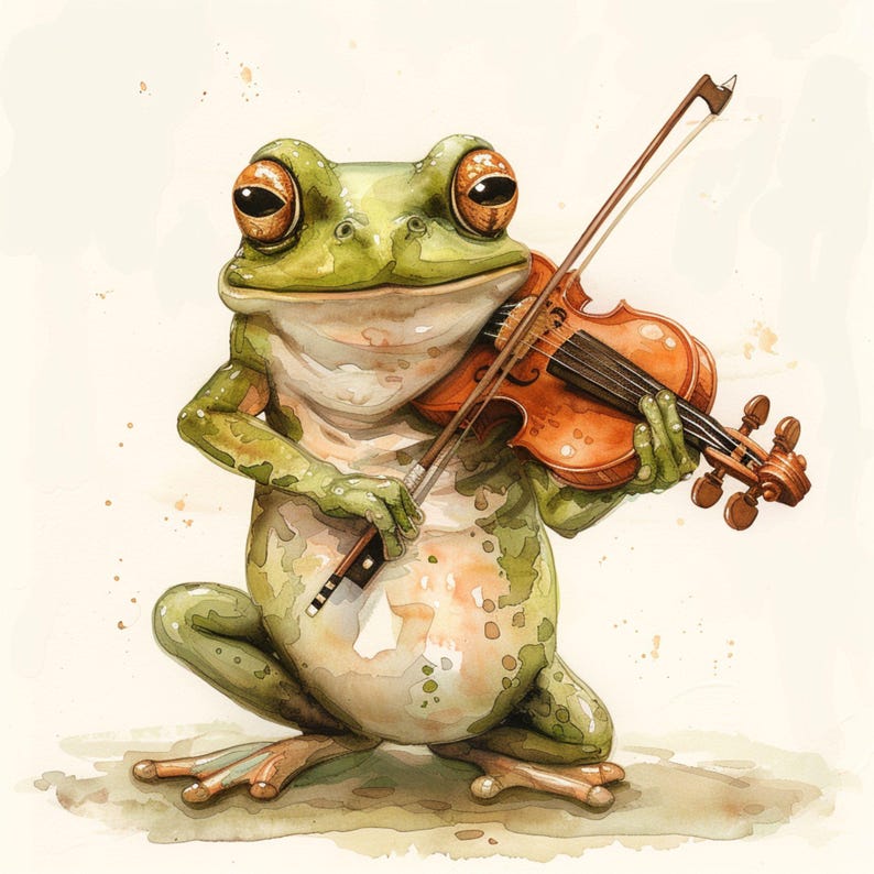 Frog Playing Violin Watercolor Clipart (JPG Image) - Etsy
