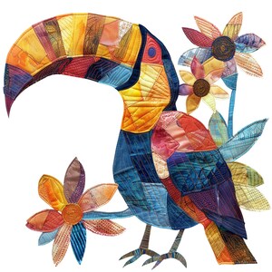 Patchwork Toucan Illustration: Colorful Whimsical Bird (digital Image ...