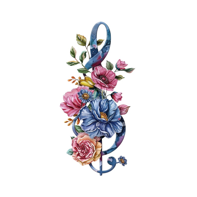 Floral Music Notes Clipart, PNG, Flower Graphics (digital Download ...