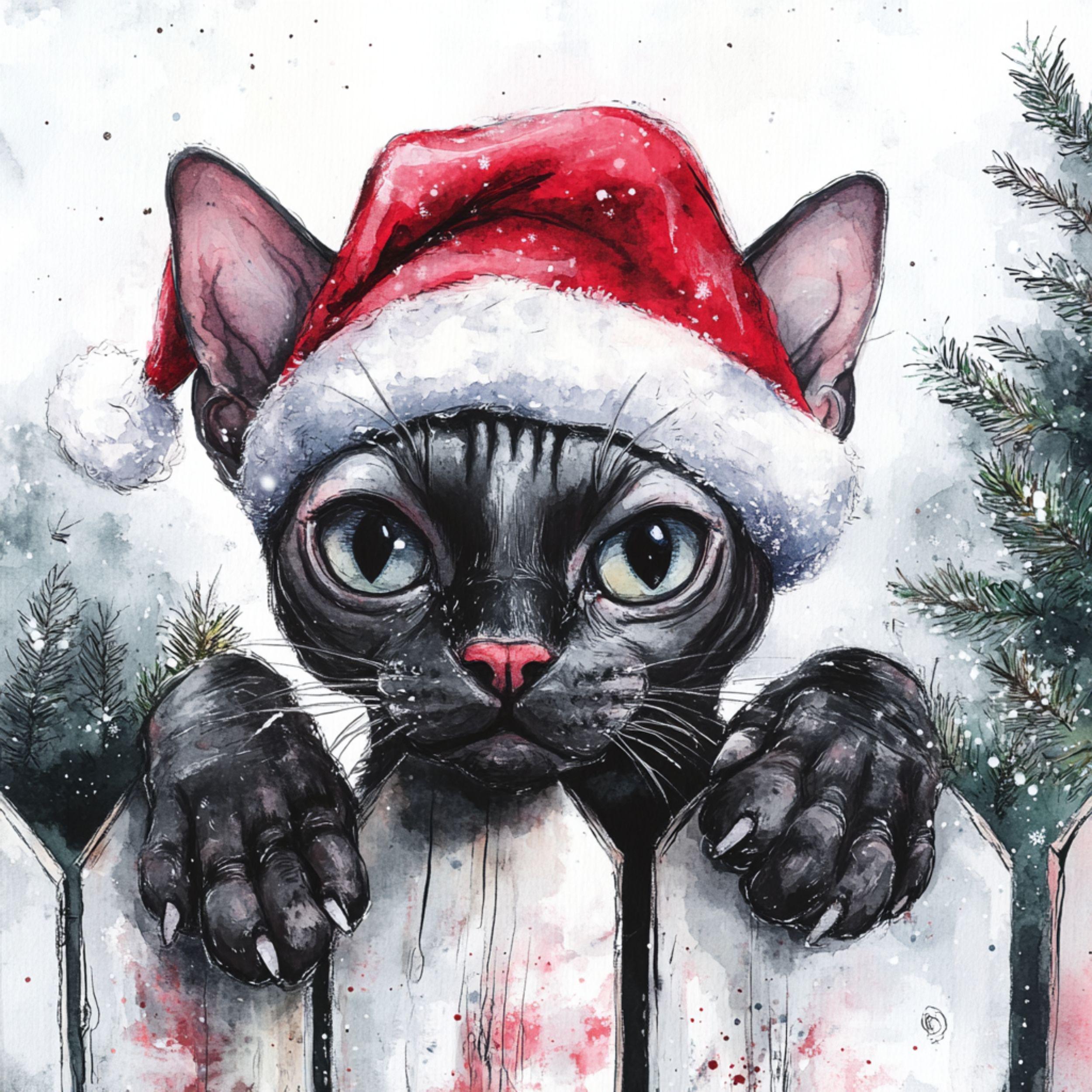 12 CHRISTMAS SPHYNX CAT Digital Image, Cute Sphynx Cat Illustartion ...