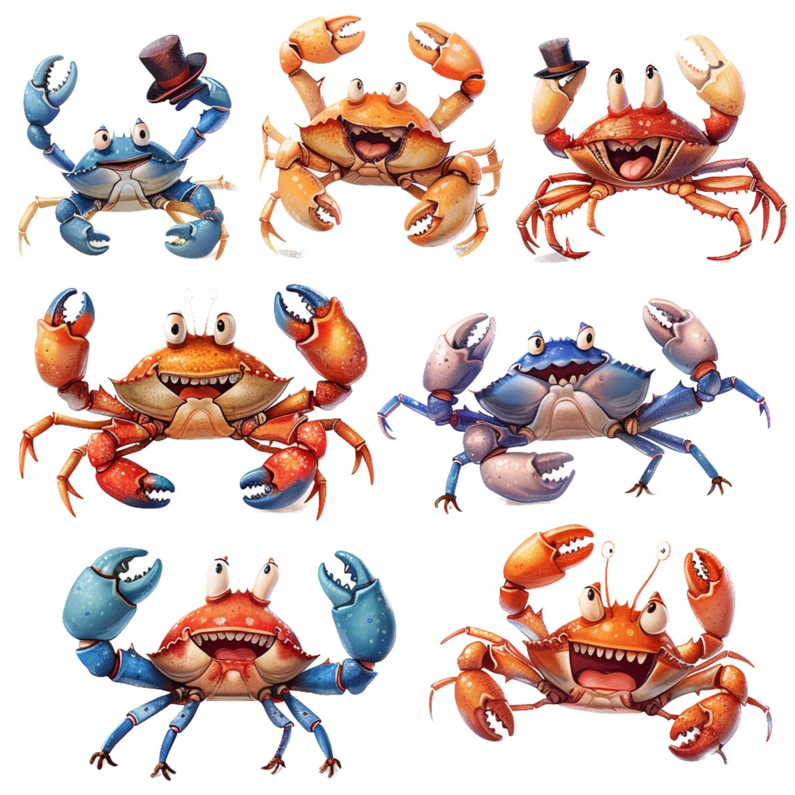 12 PNG Mutant Crabs Clipart Bundle, Blue Crab Wall Art, Crabs Party ...