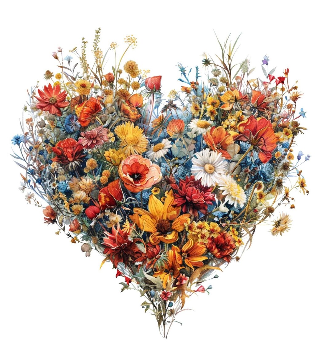 12 PNG Wildflower Heart Clipart , Heart Shaped Flower Image, Printable ...