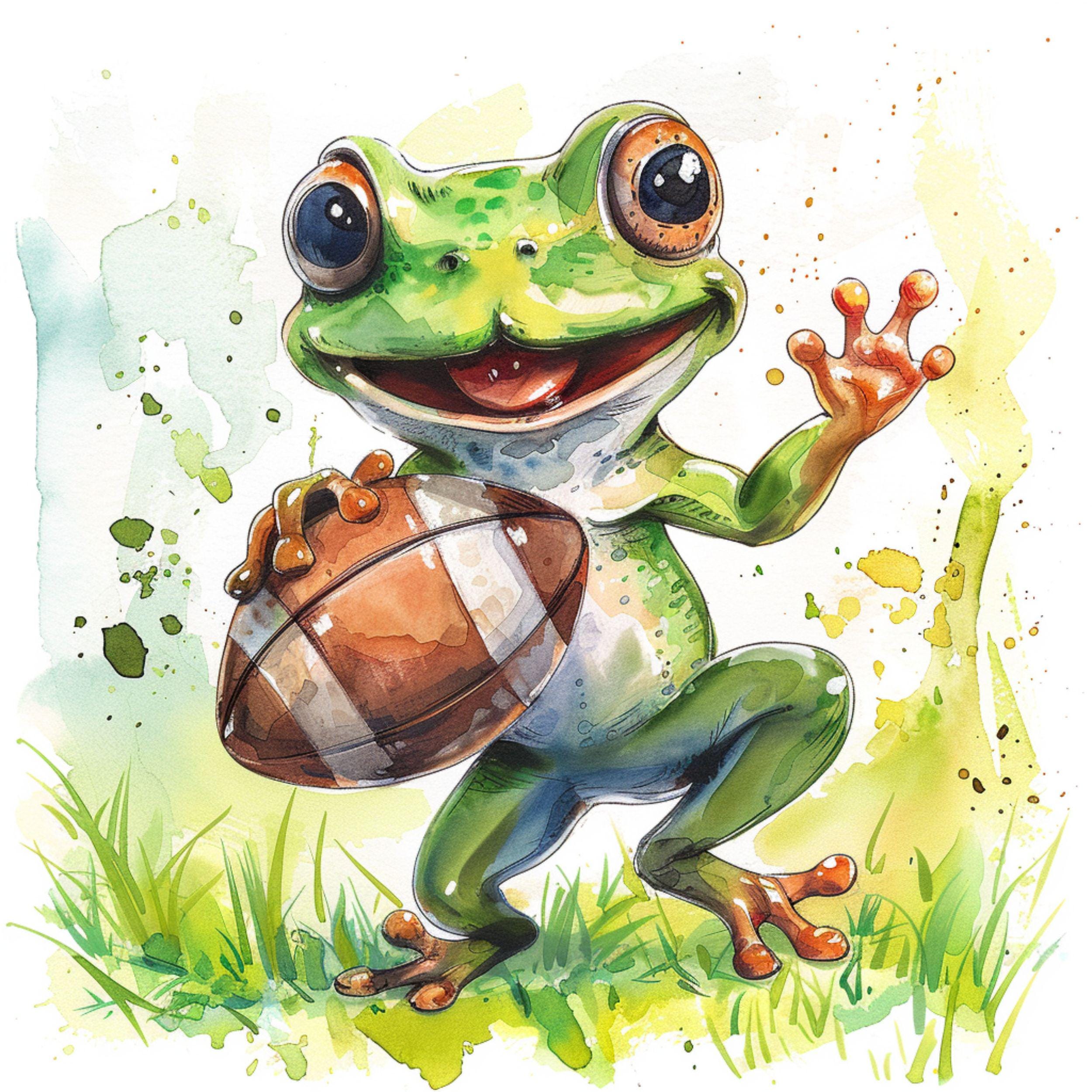 12 FROG PLAYING FOOTBALL Clipart, Jpg Image of Frog Sportsman, Frog and ...