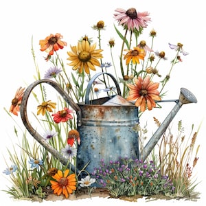 12 Vintage Gardening Tools Clipart Bundle, Watering Can, High Quality ...