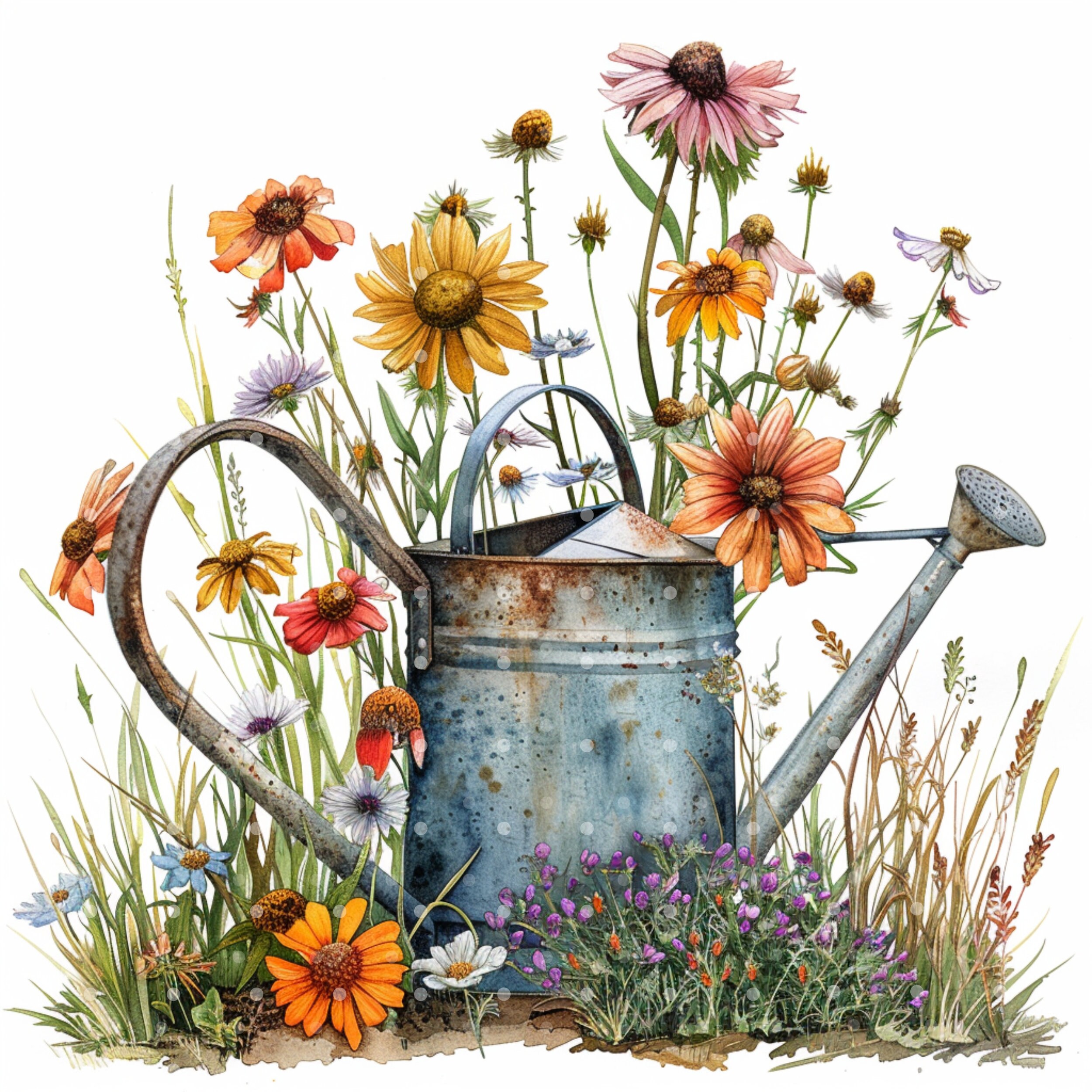 12 Vintage Gardening Tools Clipart Bundle, Watering Can, High Quality ...