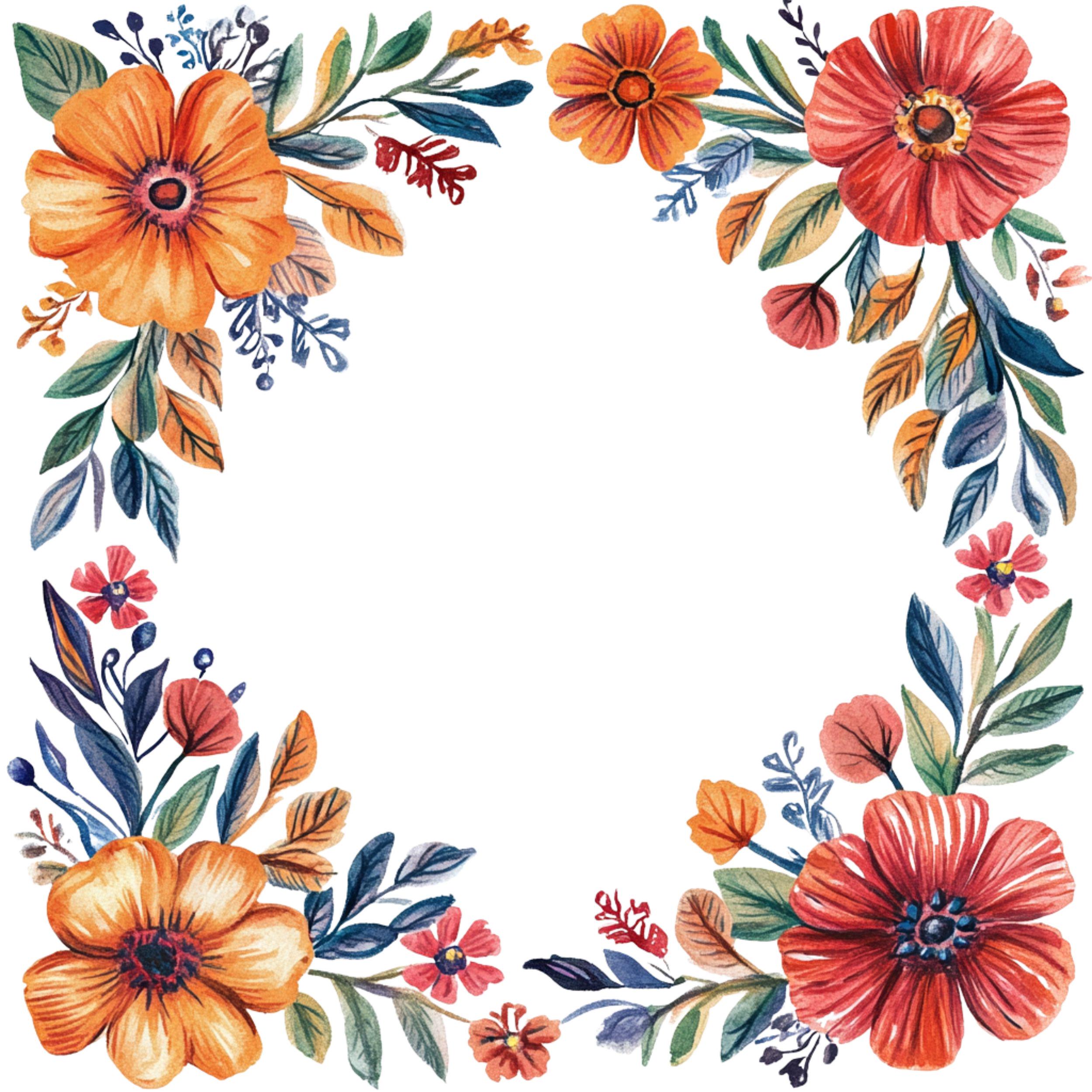 Watercolor Flower Frames Clipart: Bright Floral PNG (digital Download ...