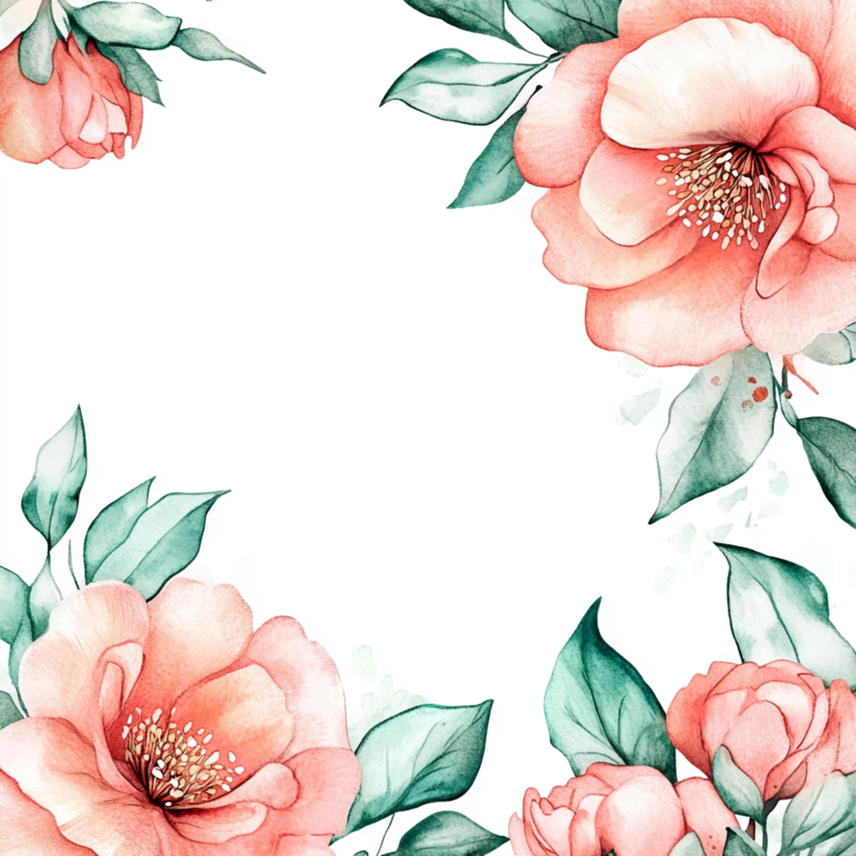 Peach Floral Frame Clipart: Watercolor Flower Borders (digital Download ...