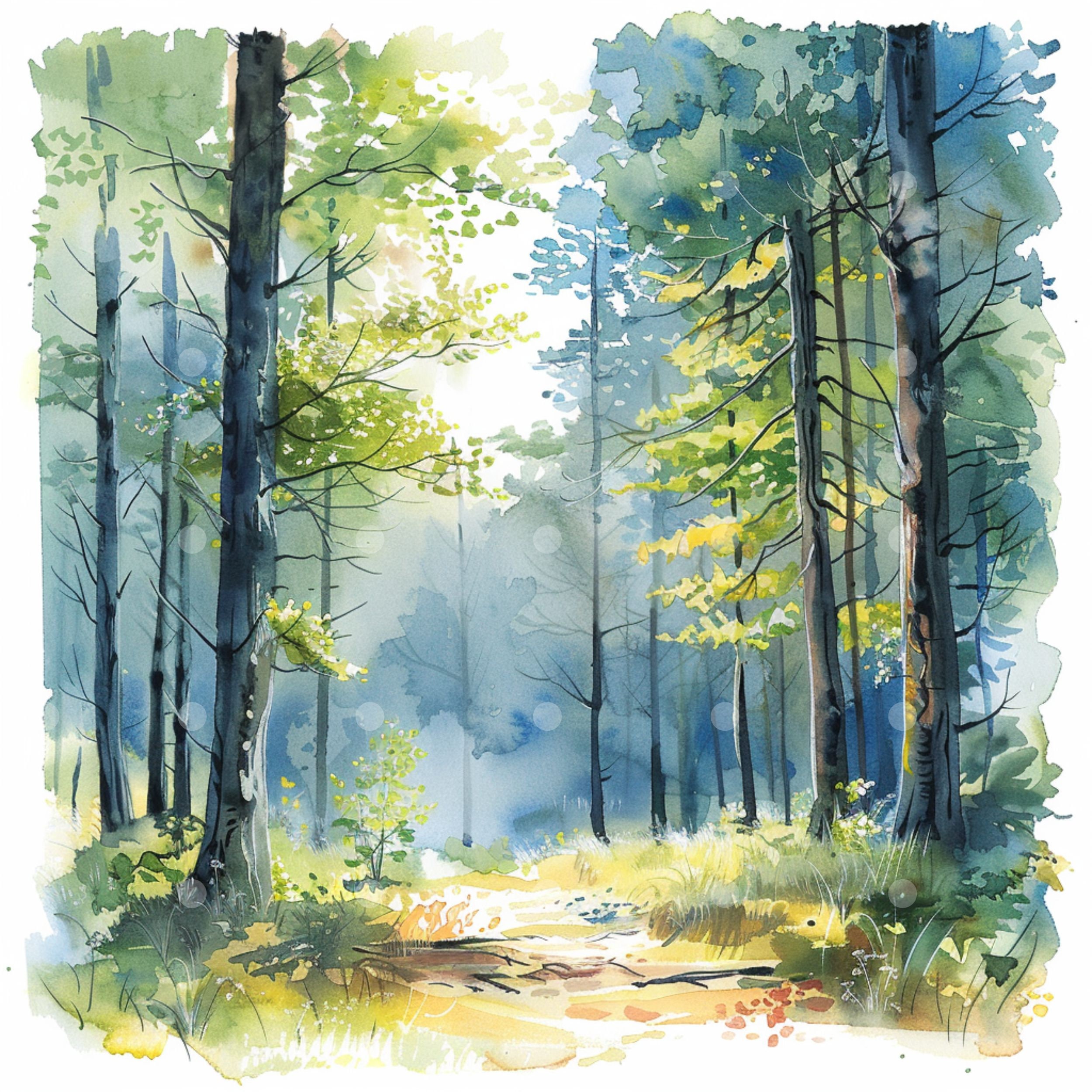 12 Green Forest Path Clipart, JPG, Watercolor Forest Path, Printable ...