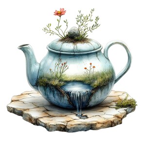 Watercolor Sprout in Teapot Cliparts: Growing Plant Illustration ...