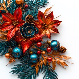 Christmas Floral Clipart: Holiday Flower Art, Commercial Use (digital ...