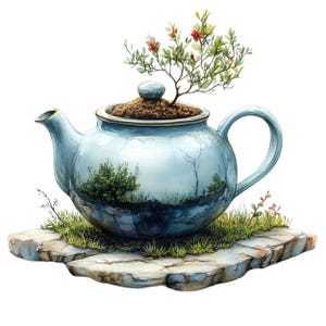 Watercolor Sprout in Teapot Cliparts: Growing Plant Illustration ...
