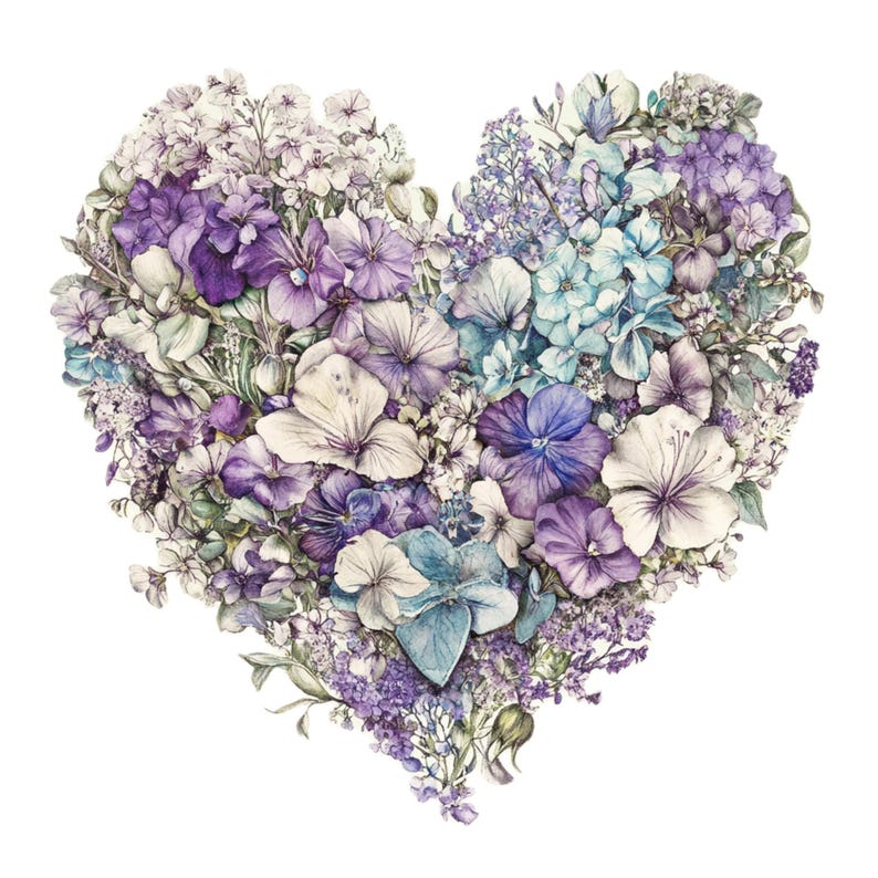 Vintage Floral Heart Clipart: Romantic PNG Designs (digital Download ...