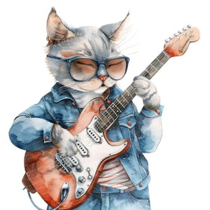 12 Rocker Cat Cliparts, PNG Rockstar Cat Image, Cat Musician, Cat ...